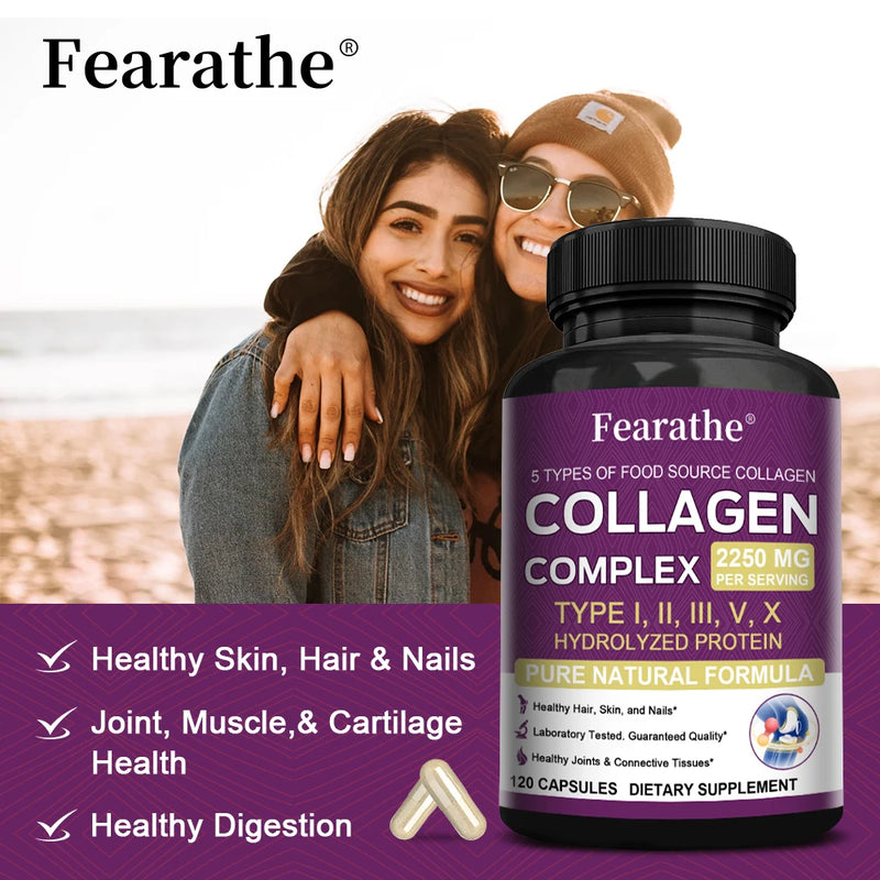 Fearathe Multi-Collagen Complex - Types I, II, III, V, X, for Healthy
