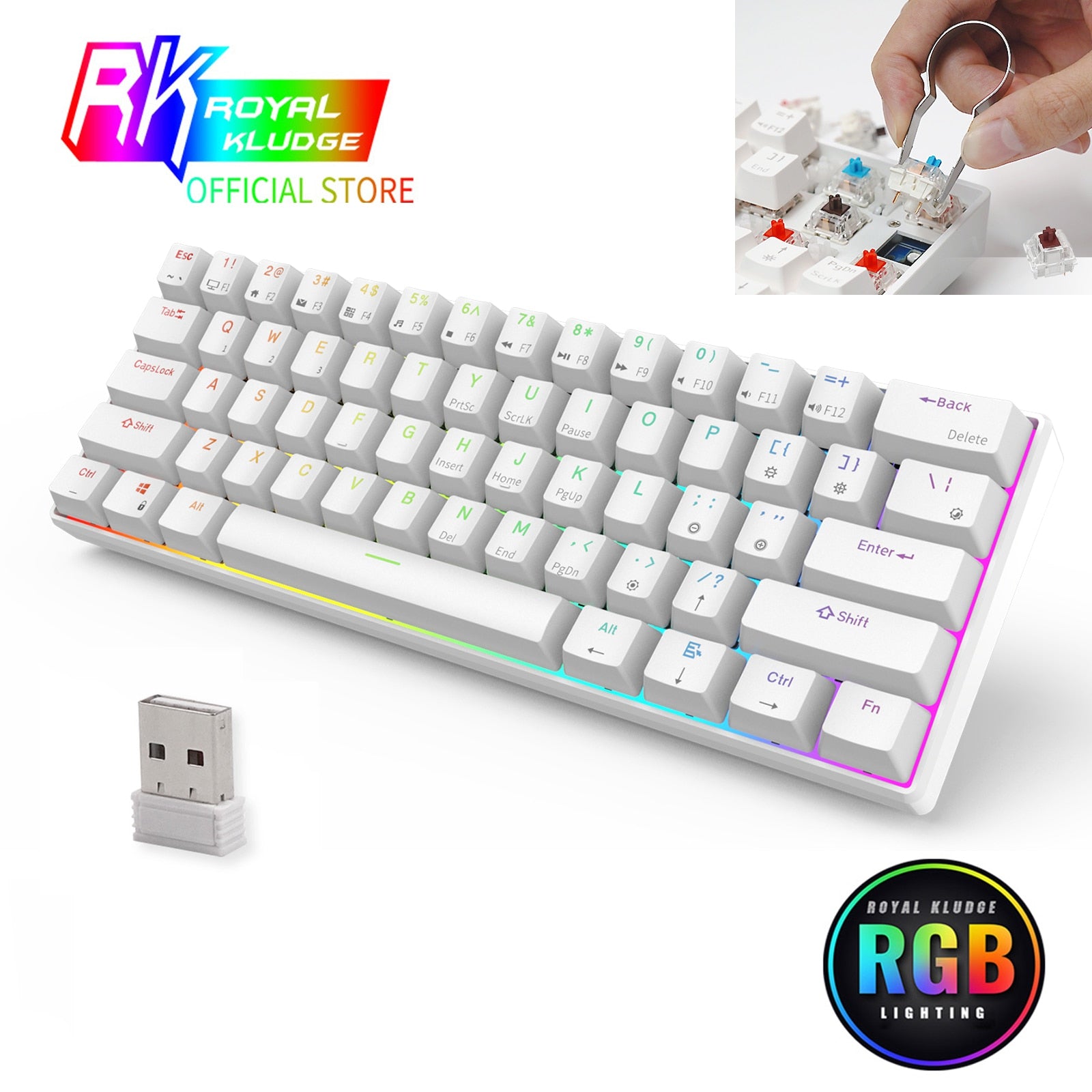 RK61 Wireless Mechanical Keyboard, Bluetooth5.0/2.4Ghz/Wired Tri-Mode
